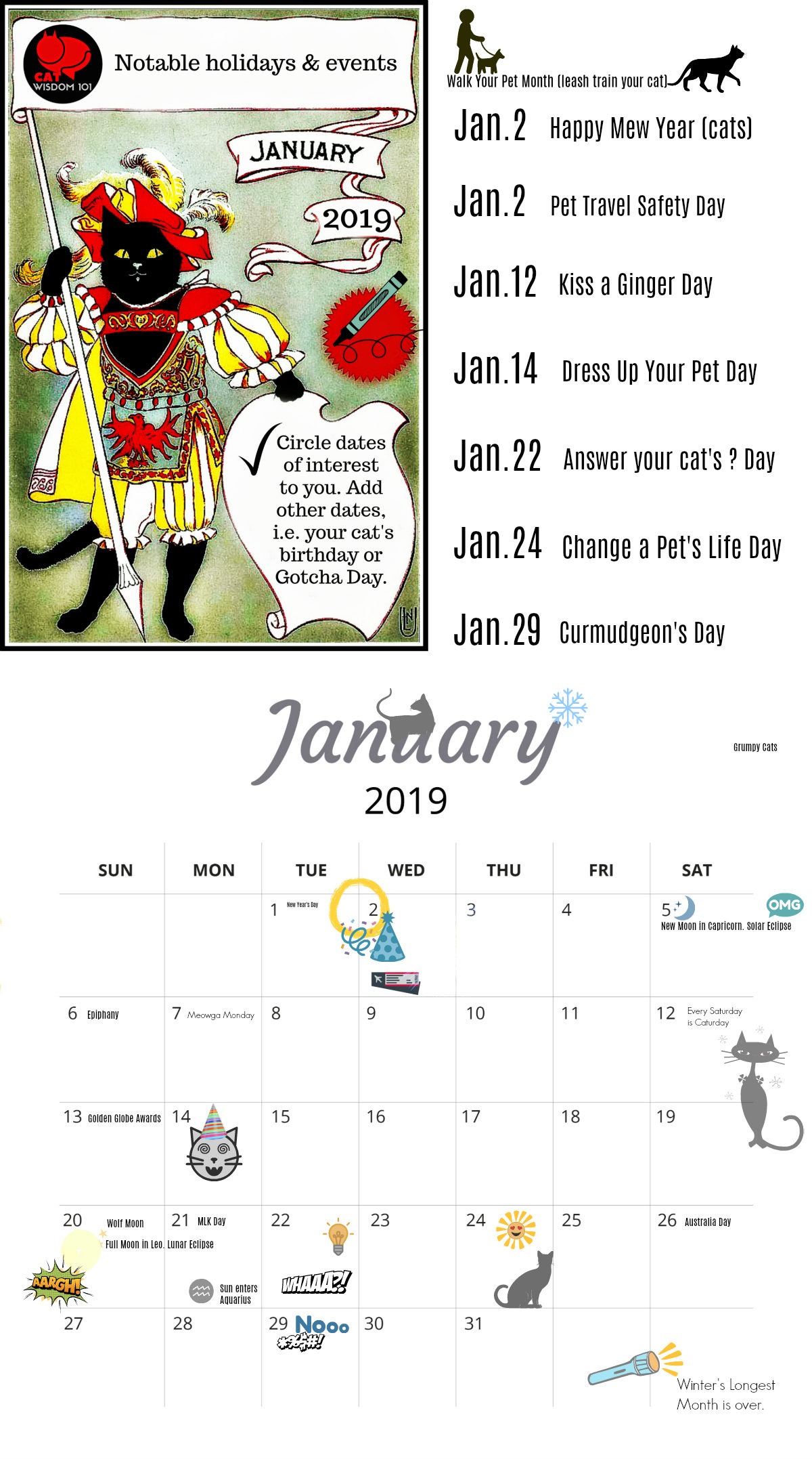 2018 Best 9 and 2019 Printable Cat Holiday Calendar | Cat Wisdom 101